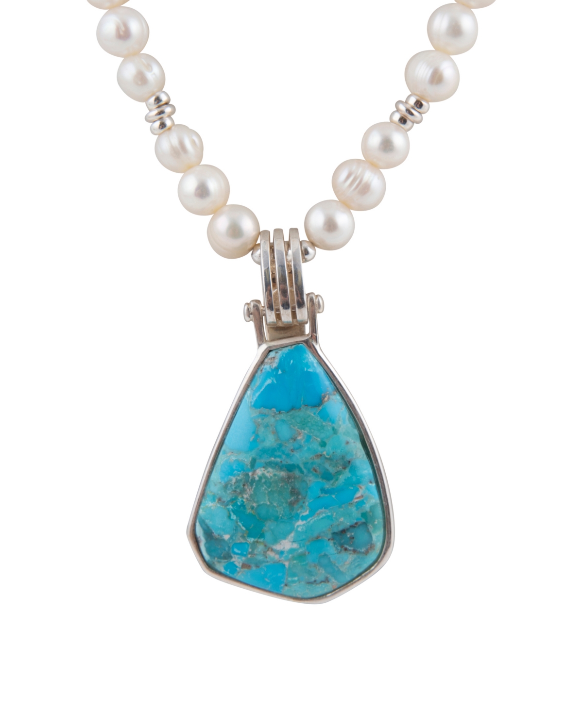 Click here for Barse Blue Turquoise Pendant and White Pearl Silve... prices