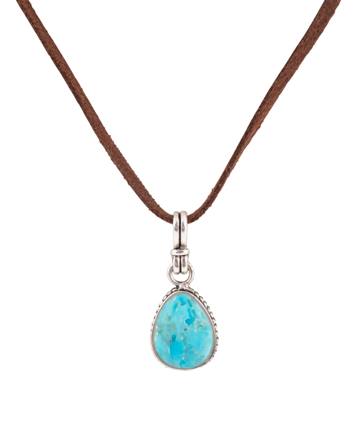 Click here for Barse Basic Blue Turquoise and Silver Pendant Leat... prices