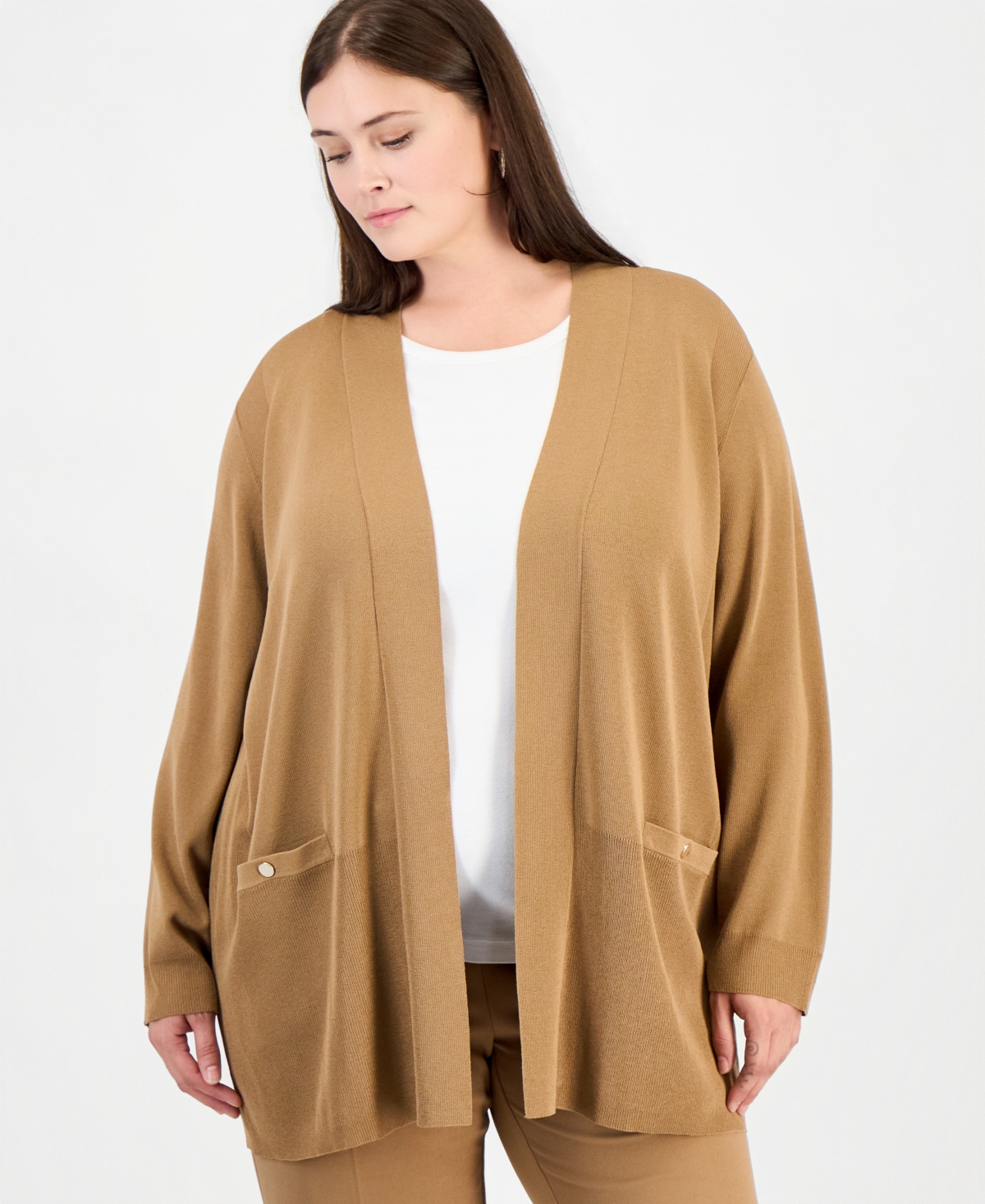 Click here for Anne Klein Plus Size Collarless Open-Front Cardiga... prices