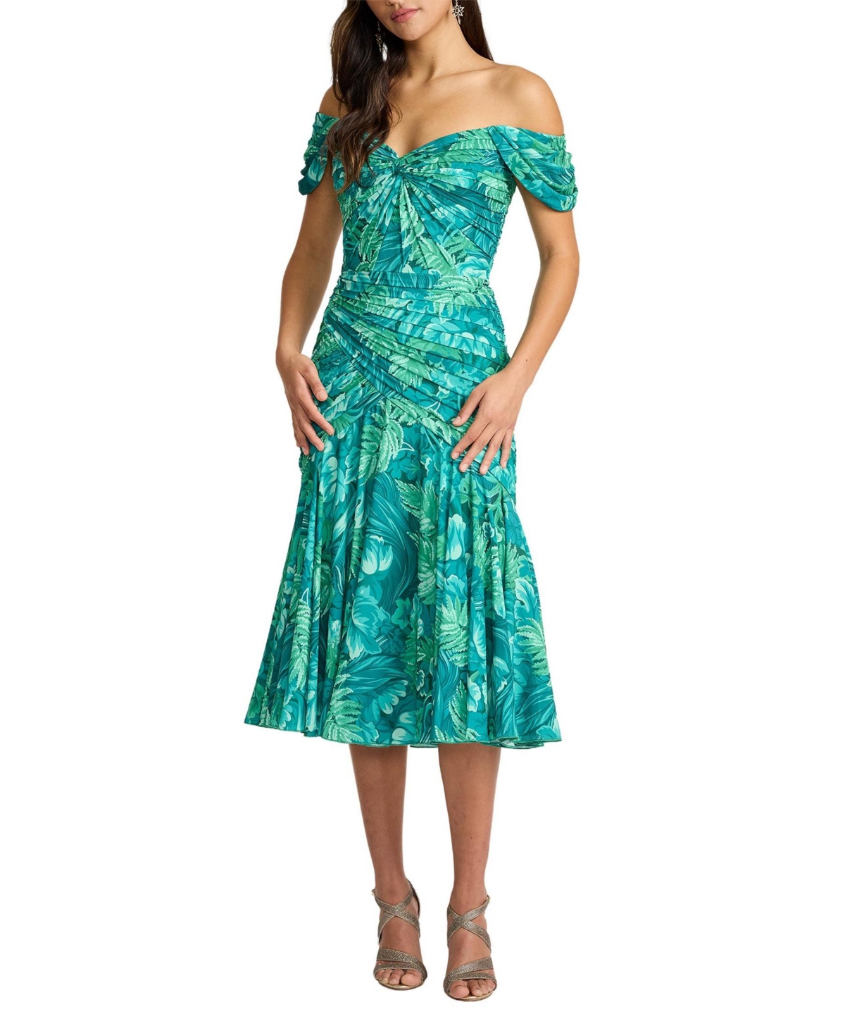 Click here for Tadashi Shoji Womens Cabbie Foliage Print Midi Dre... prices