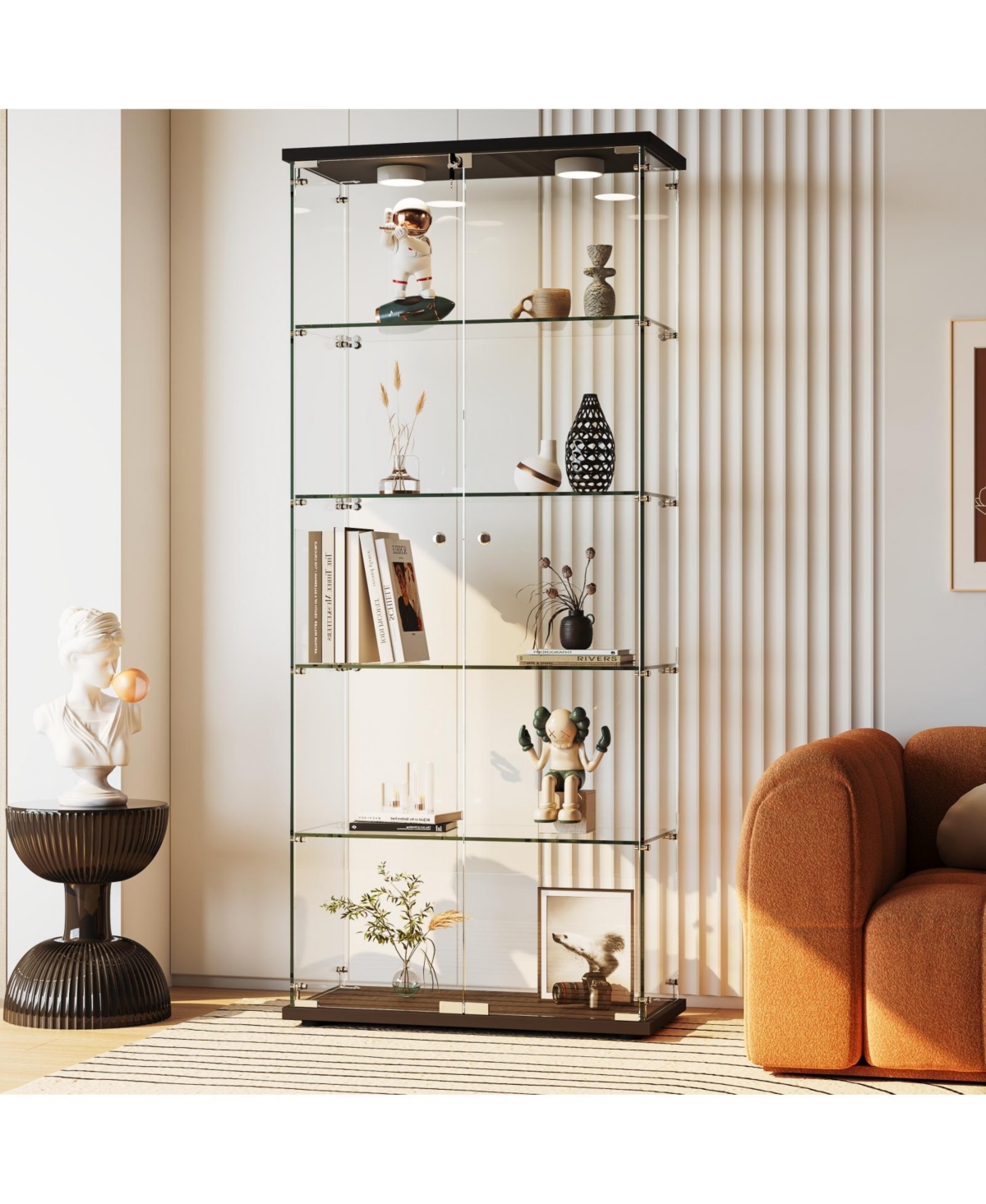 Click here for homfan Led-Lit Glass Display Cabinet  5 Adjustable... prices