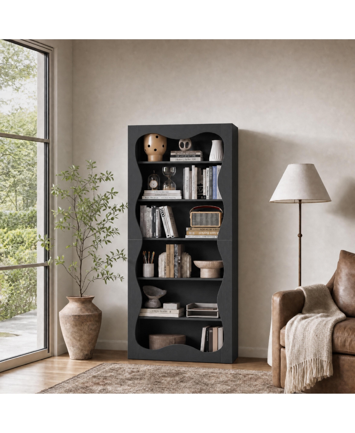 Click here for homfan 6-Tier Tall Wood Bookshelf with Scalloped W... prices