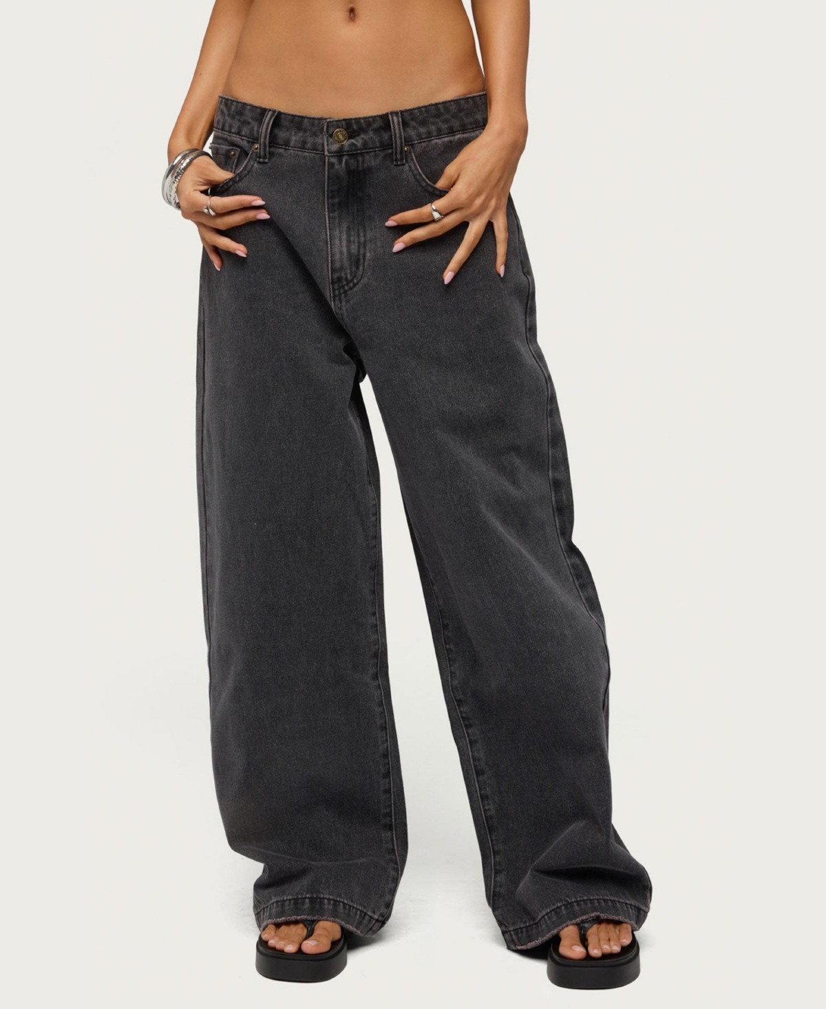 Click here for Edikted Womens Nichol Low Rise Baggy Jeans - Black... prices