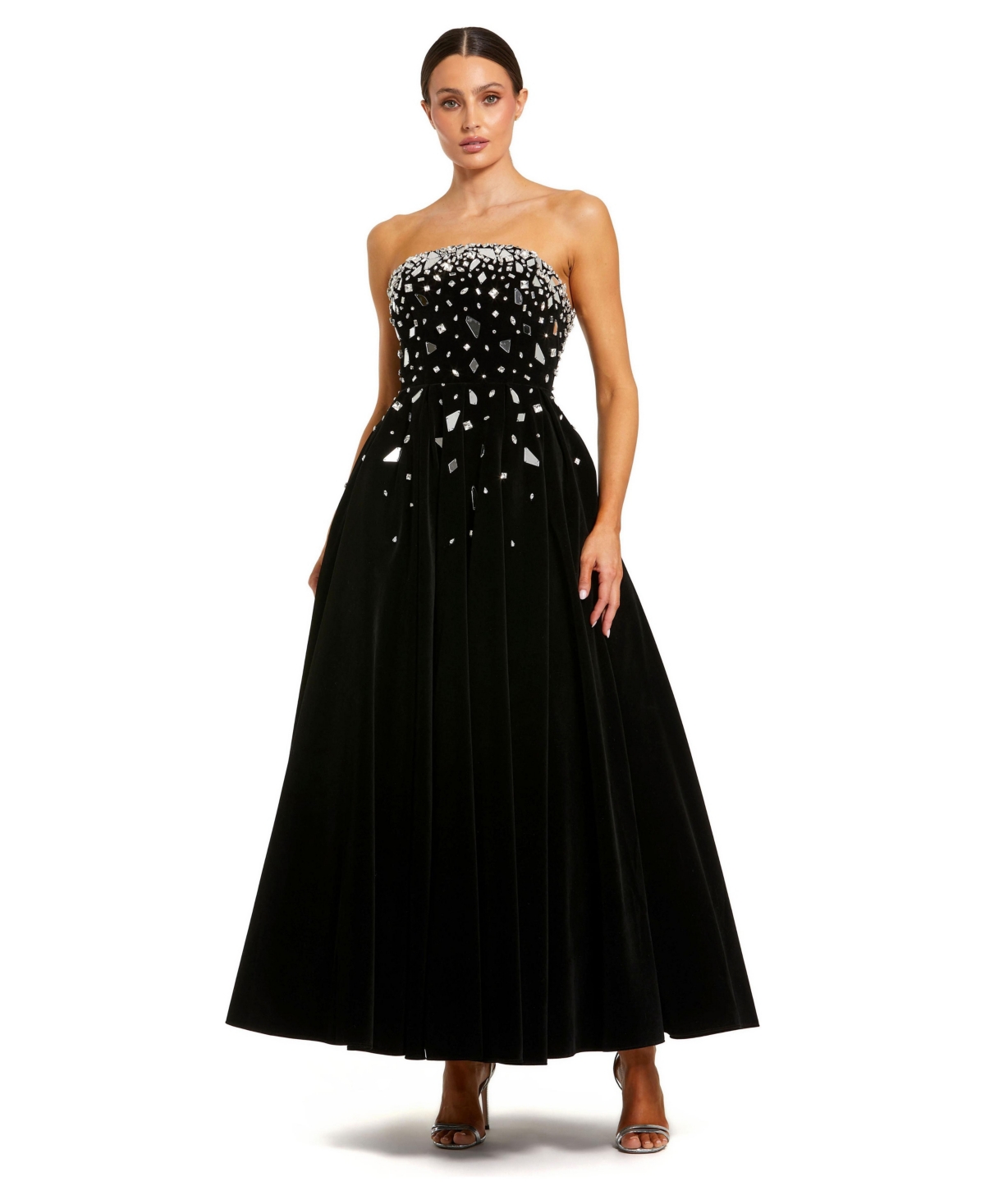 Click here for Mac Duggal Womens Strapless Embellished Velvet Mid... prices