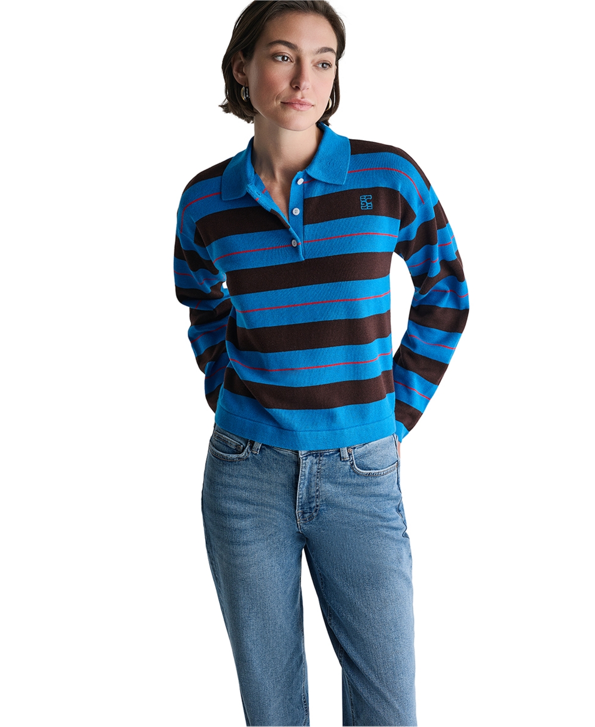 Click here for Bcbg Womens Long-Sleeve Striped Rugby Polo Sweater... prices