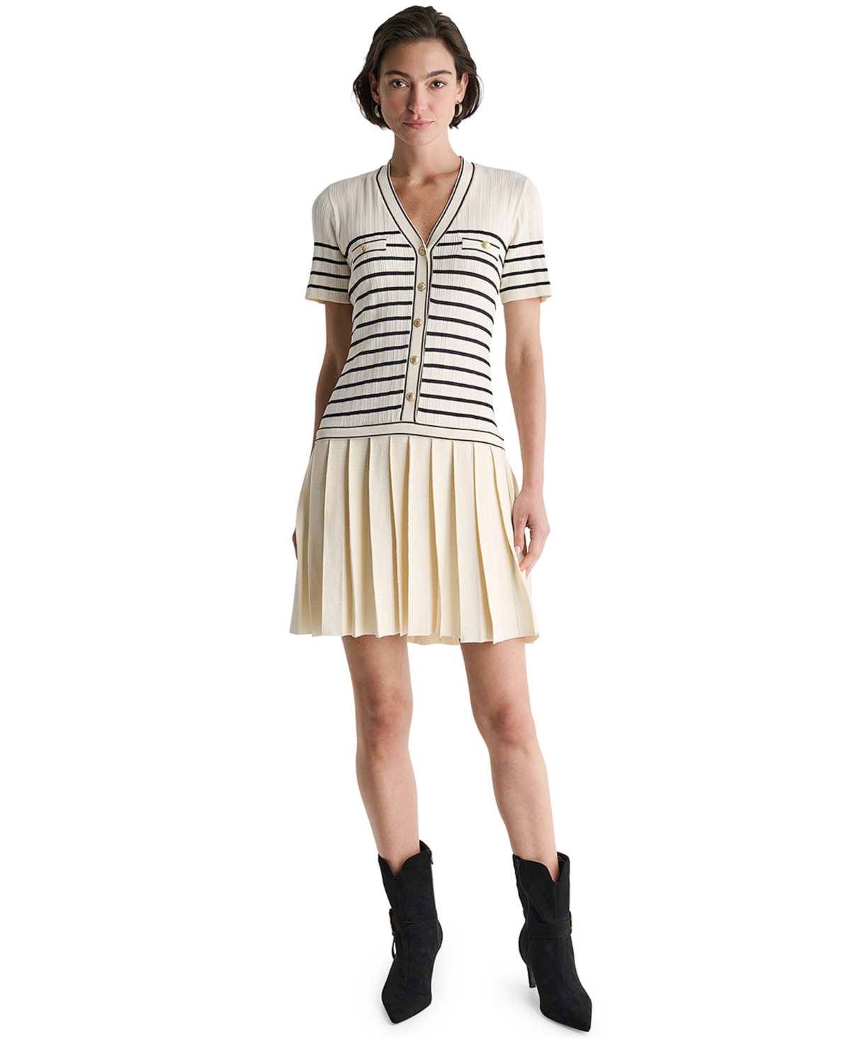 Click here for Bcbg Womens V-Neck Striped Drop-Waist Mini Dress -... prices