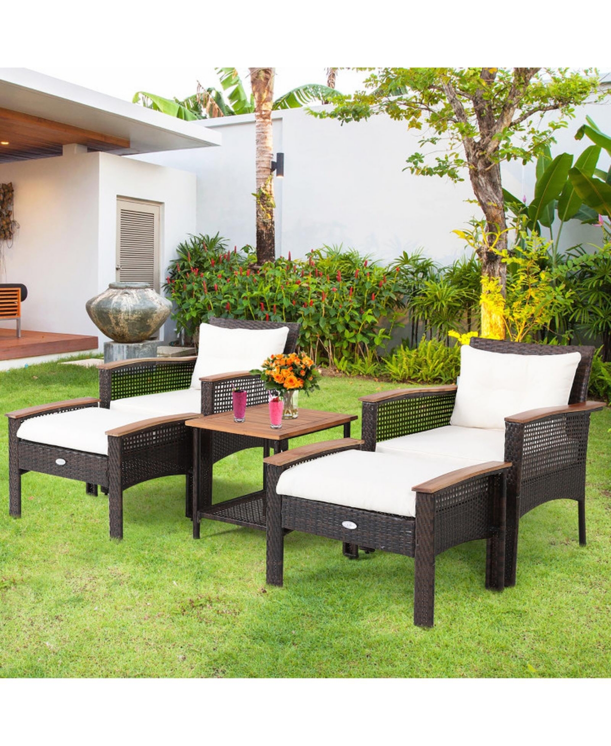 Click here for Gouun 5 Piece Outdoor Rattan Conversation Set with... prices