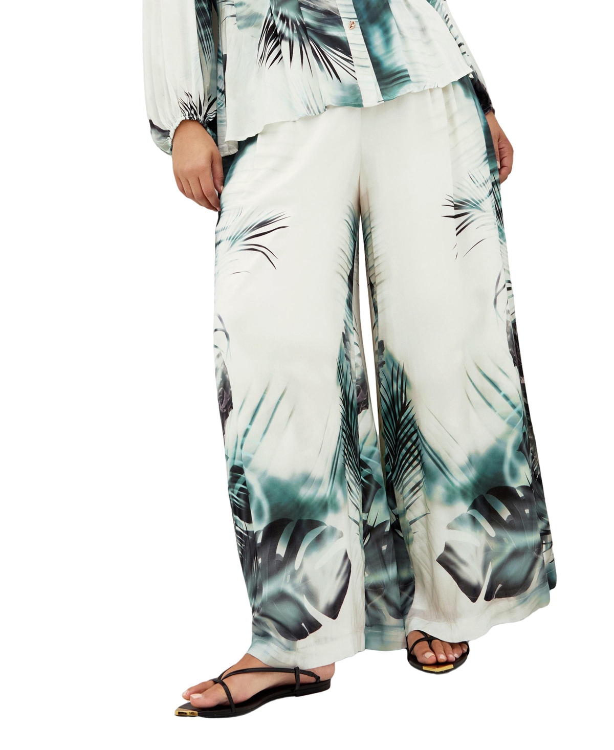 Click here for City Chic Plus Size Piper Palm Print Wide Leg Pant... prices