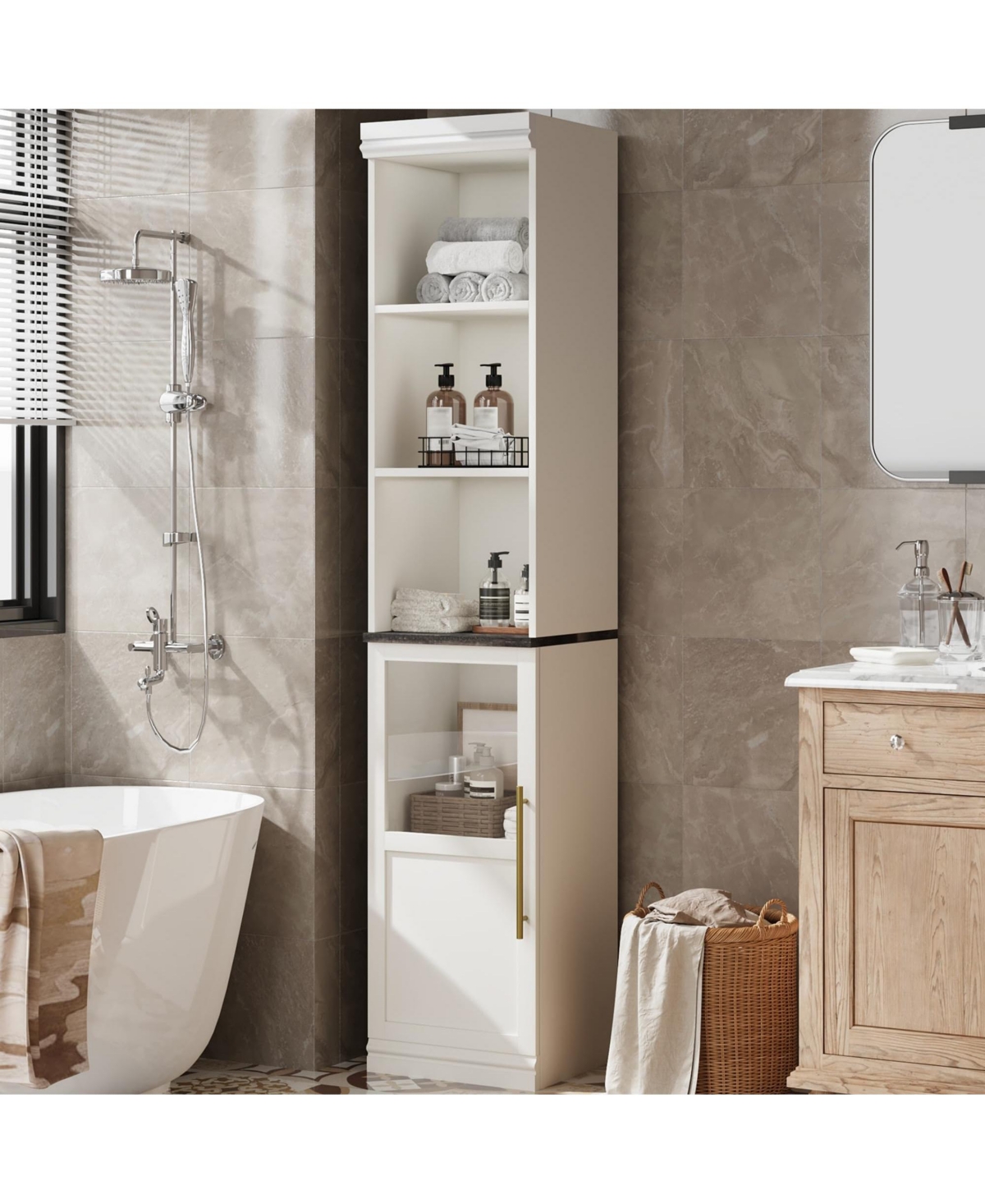 Click here for homfan Tall Bathroom Cabinet with Glass Door and O... prices