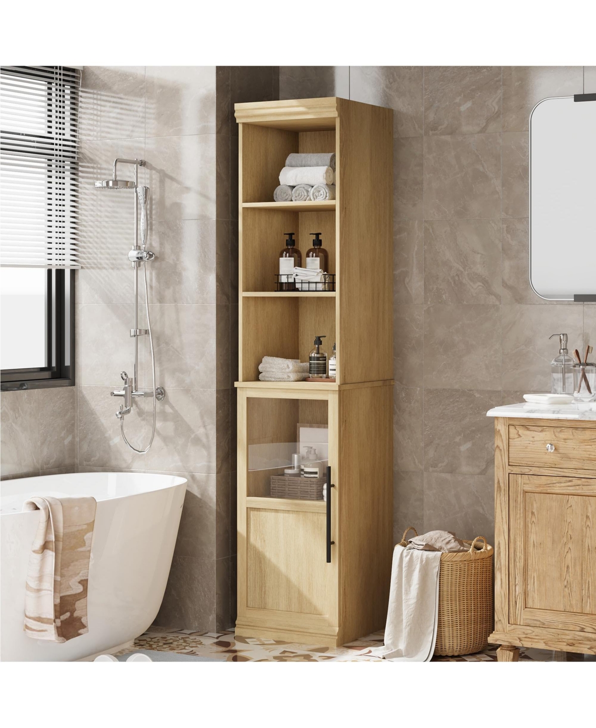 Click here for homfan Tall Bathroom Cabinet with Glass Door and O... prices