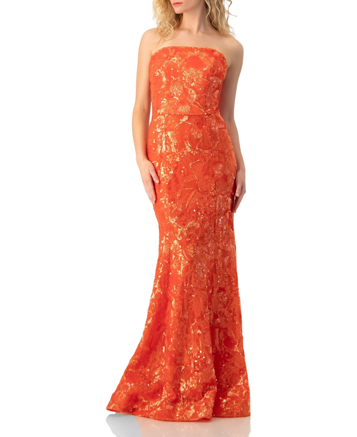 Click here for Ivonne Womens Strapless Sequin Floral Gown - Orang... prices