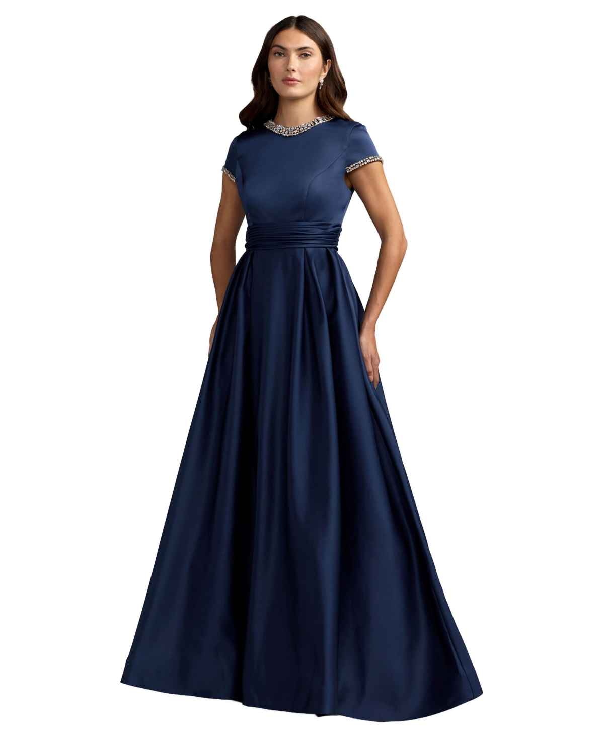 Click here for Mac Duggal Womens Embellished Satin Cap Sleeve Bal... prices