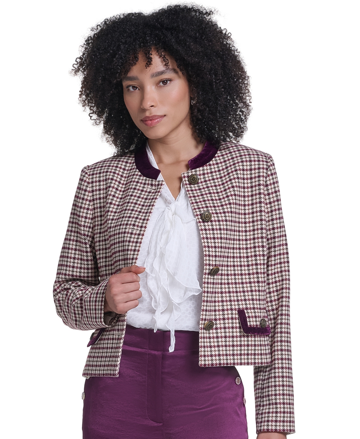 Click here for Karl Lagerfeld Paris Petite Plaid Cropped Jacket -... prices