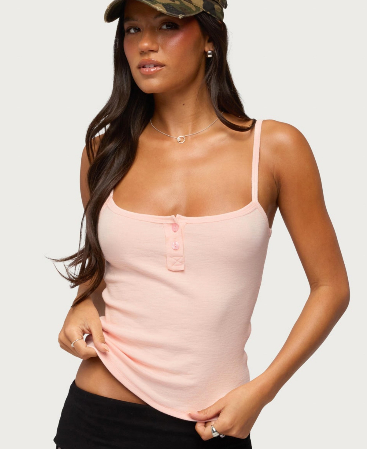 Click here for Edikted Womens Channa Henley Tank Top - Pink prices