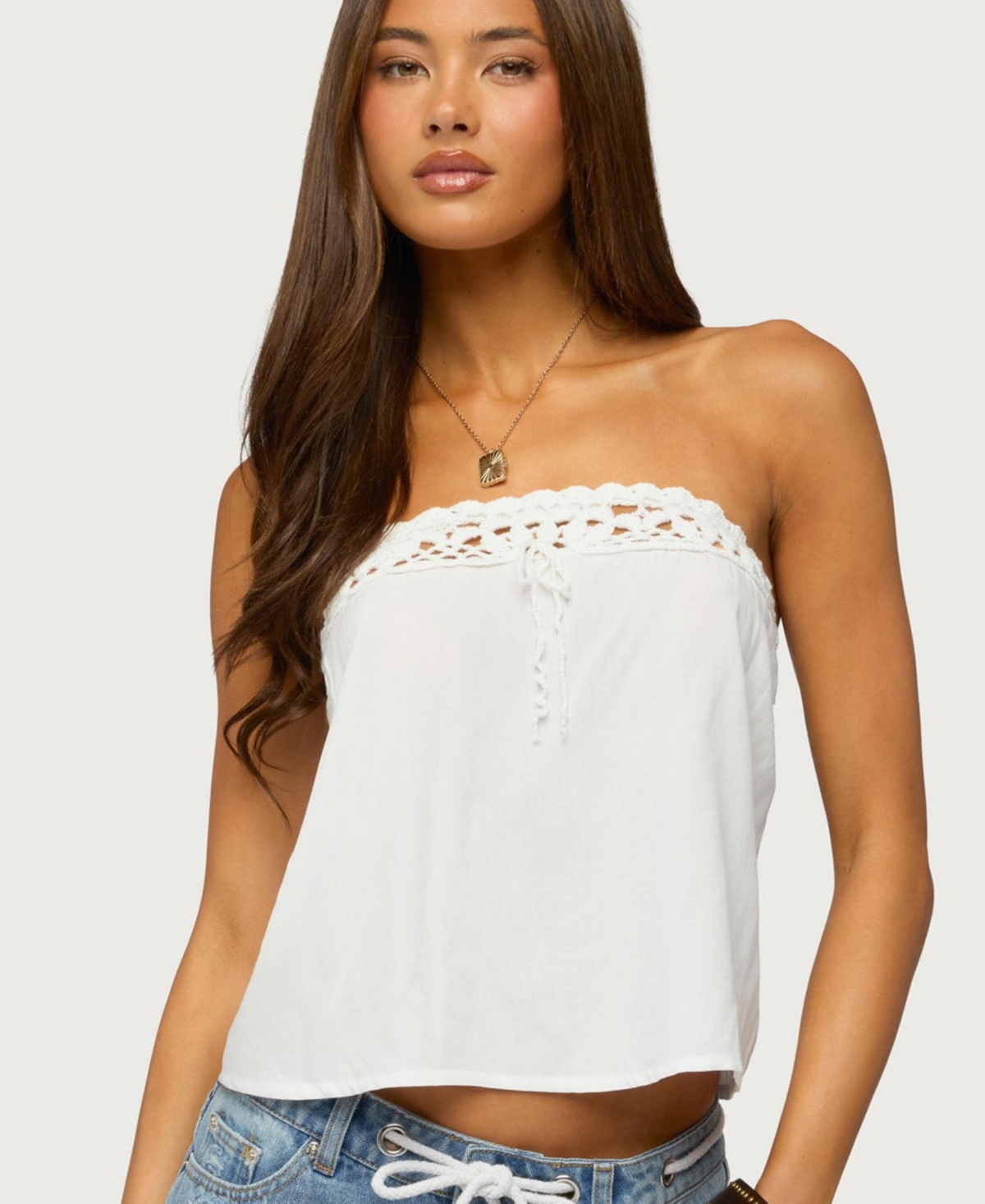 Click here for Edikted Womens Pearle Strapless Crochet Tube Top -... prices