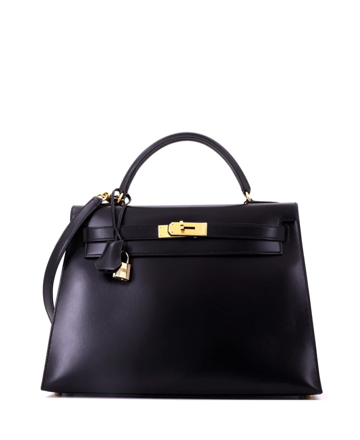 Click here for Pre-Owned Hermes Kelly 32 Handbag Black Box Calf w... prices