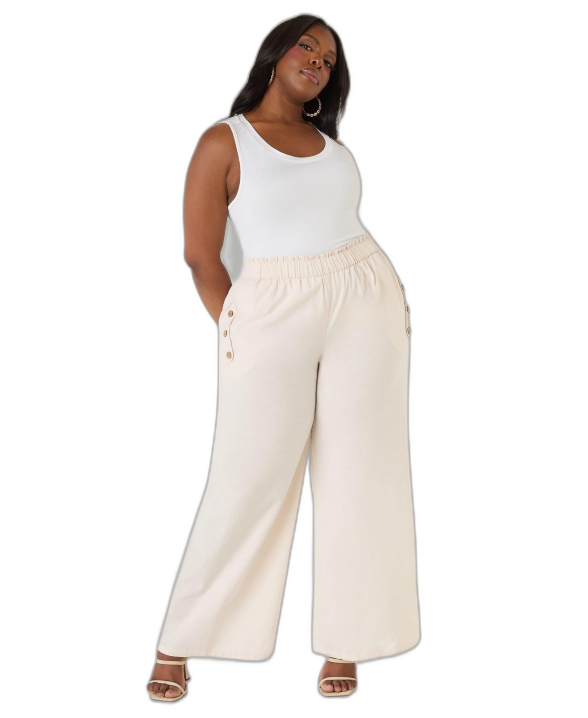 Click here for Ashley Stewart Womens Wide-Leg Pull-On Button-Deta... prices