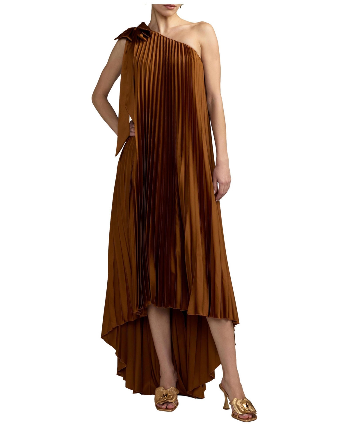 Click here for Mac Duggal Womens One-Shoulder Pleated High-Low Go... prices