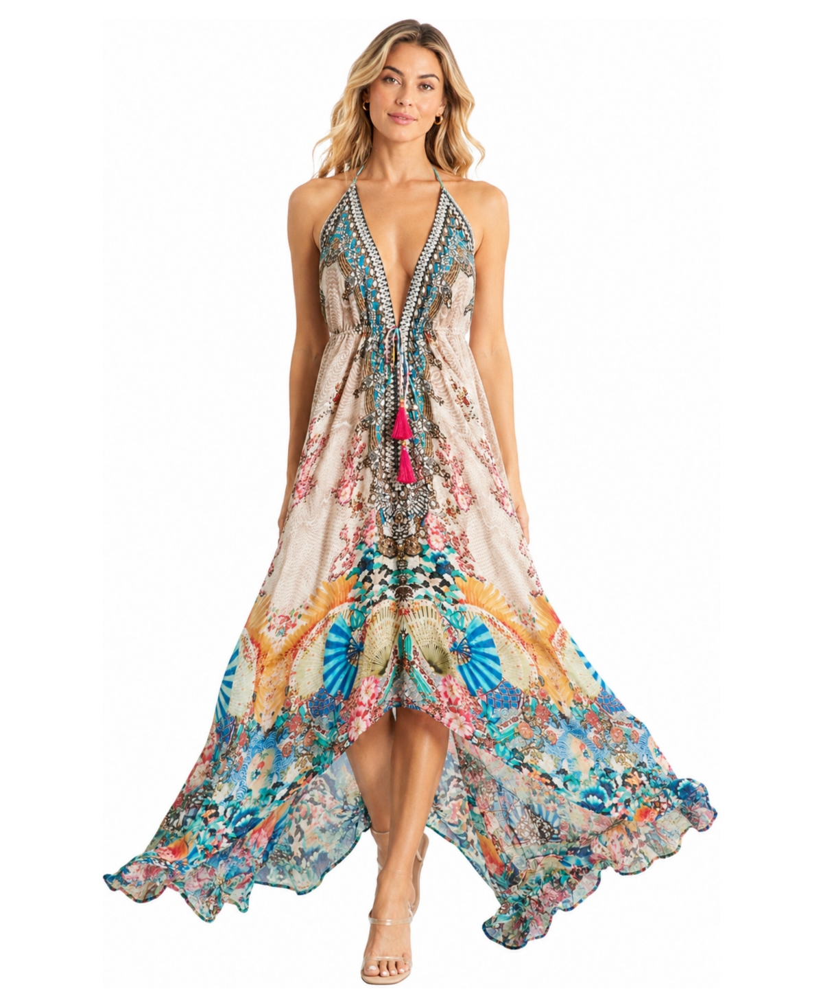 Click here for La Moda Clothing Womens Floral Halter Plunge Maxi... prices
