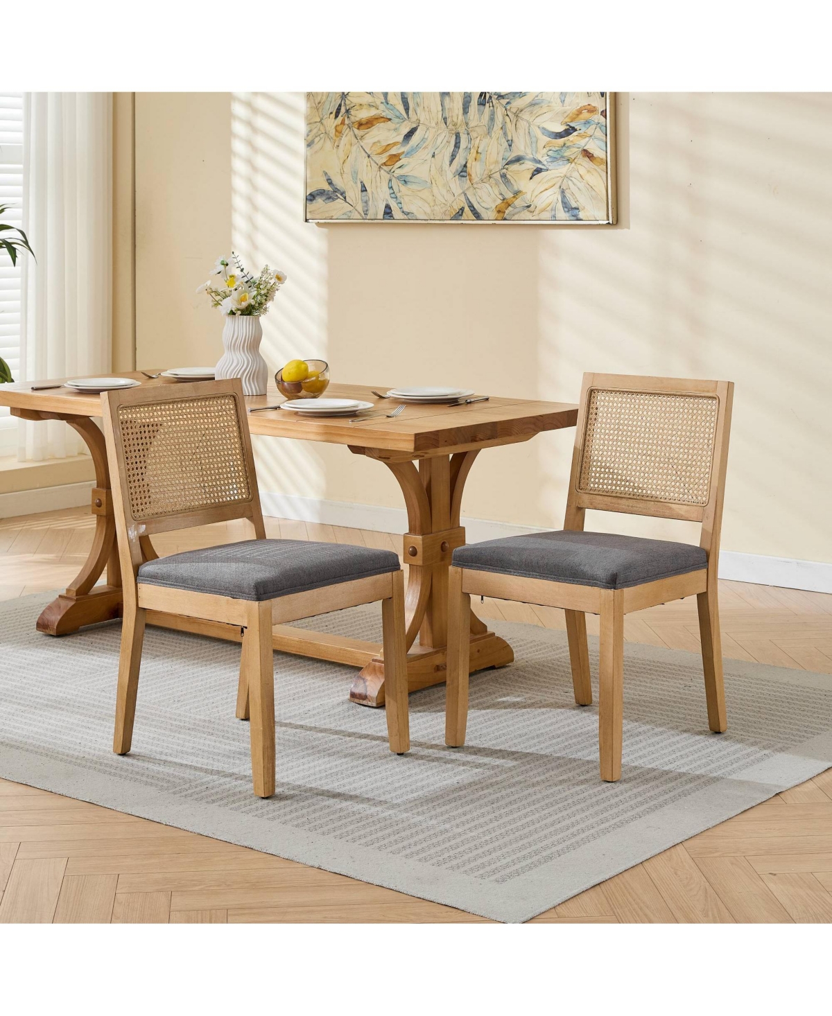 Click here for Flynama Set of 2 Hardwood Linen Upholstered Cane R... prices