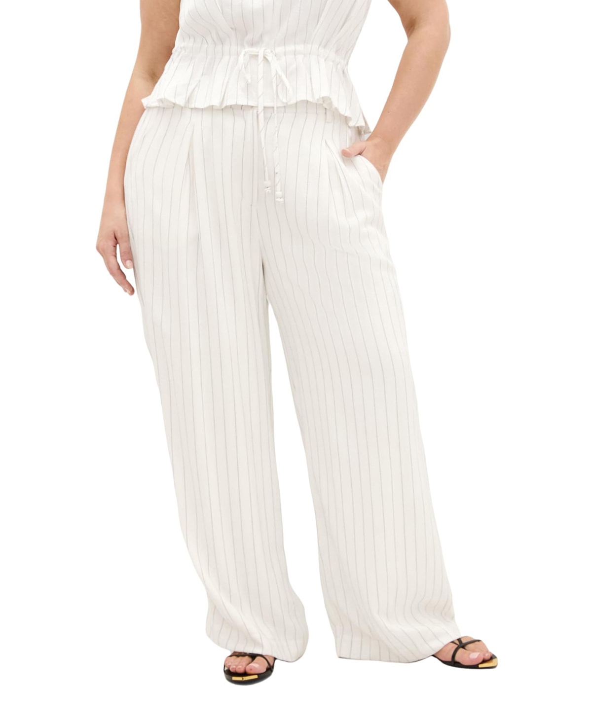 Click here for City Chic Plus Size Eva Stripe Wide Leg Pant - Ivo... prices