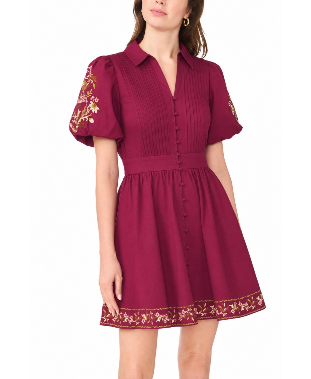 Click here for CeCe Womens Embroidered-Pintuck Puff-Sleeve Mini D... prices