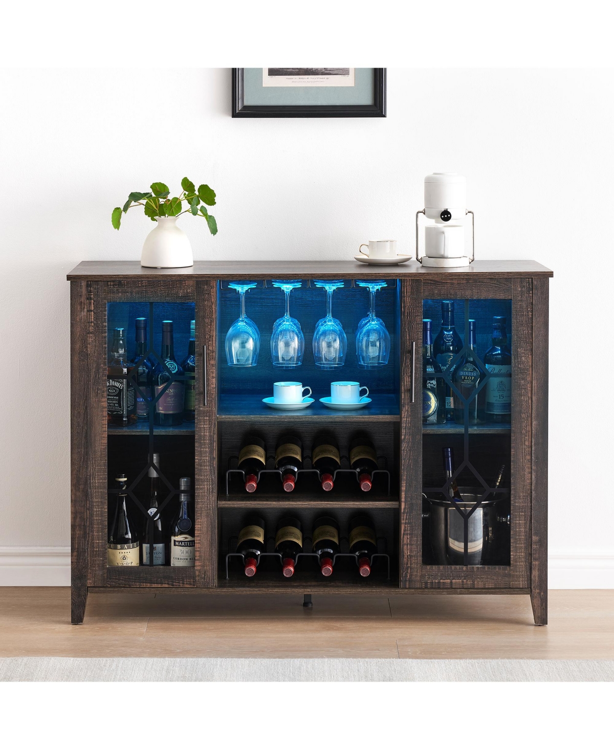 Click here for homfan Farmhouse Wine Bar Cabinet with Led Light... prices