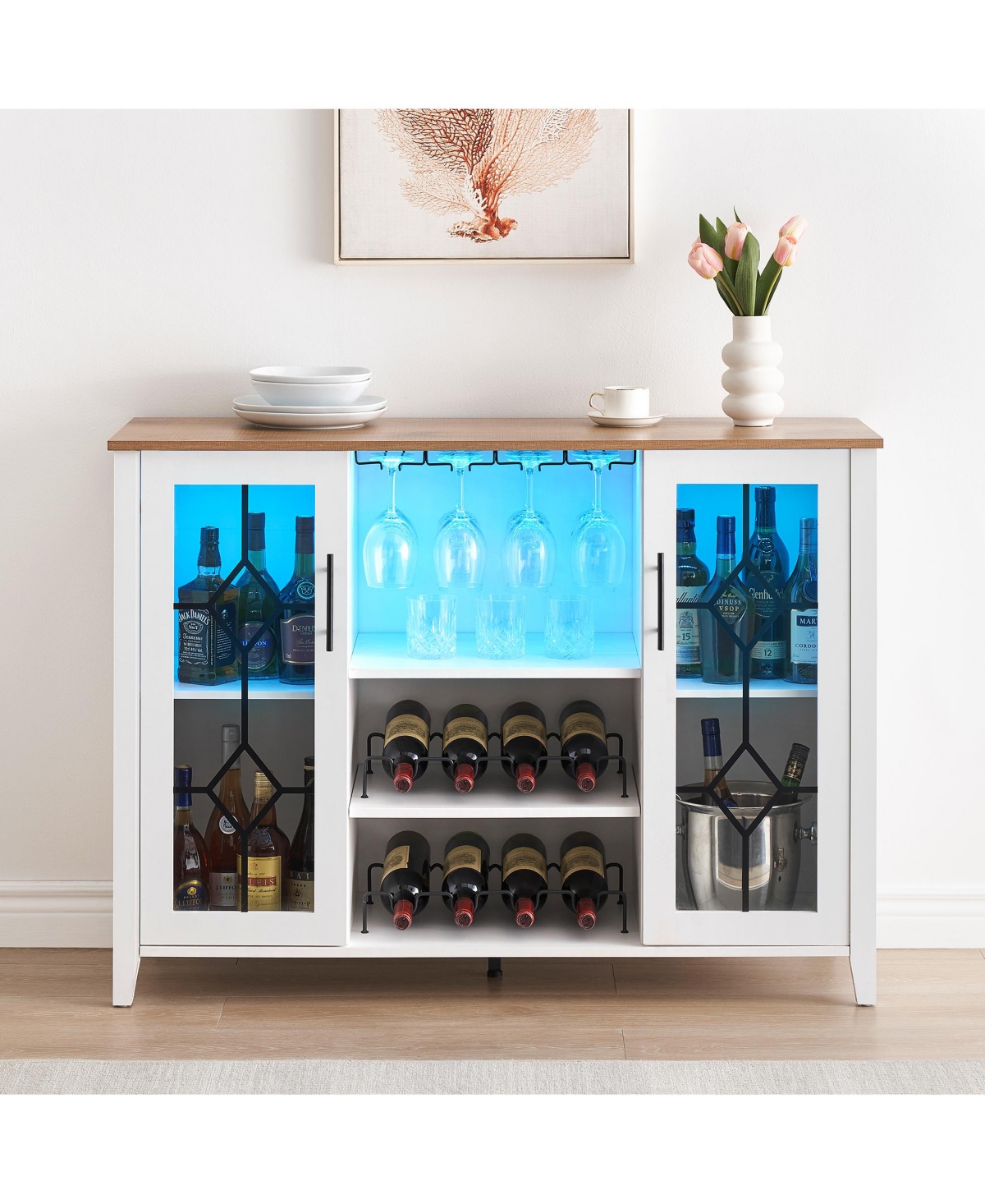 Click here for homfan Farmhouse Wine Bar Cabinet with Led Light... prices