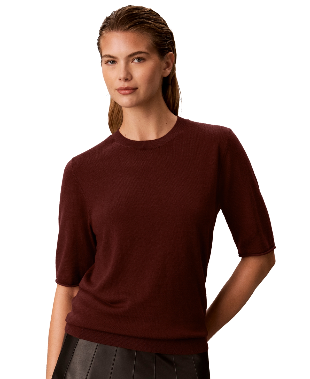 Click here for Calvin Klein Petite Roll-Tab Sleeve Short-Sleeve P... prices