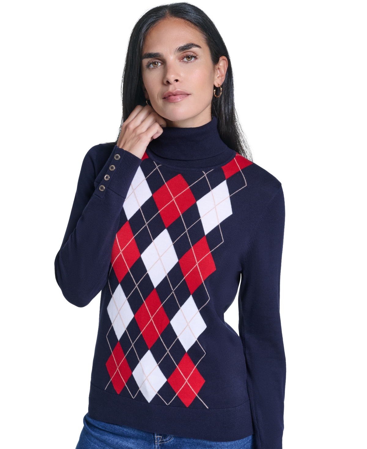 Click here for Nautica Womens Argyle Turtleneck Sweater - Night S... prices