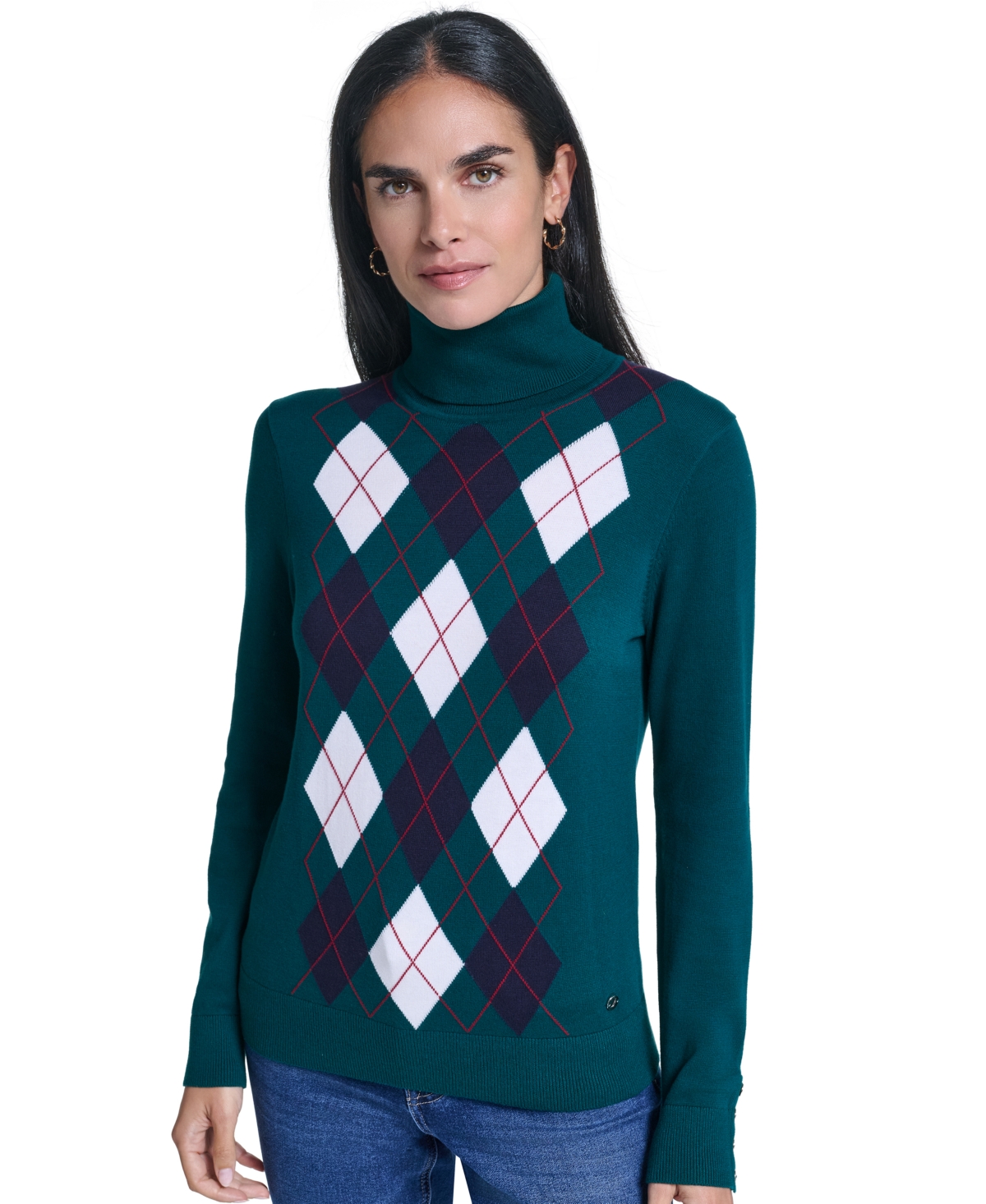Click here for Nautica Womens Argyle Turtleneck Sweater - Forest... prices