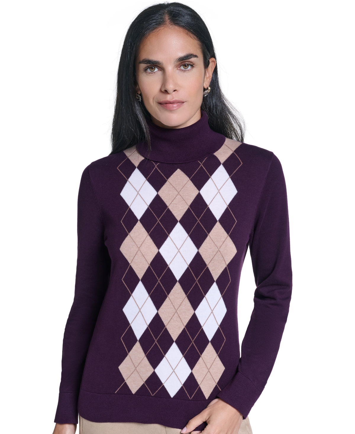 Click here for Nautica Womens Argyle Turtleneck Sweater - Aubergi... prices