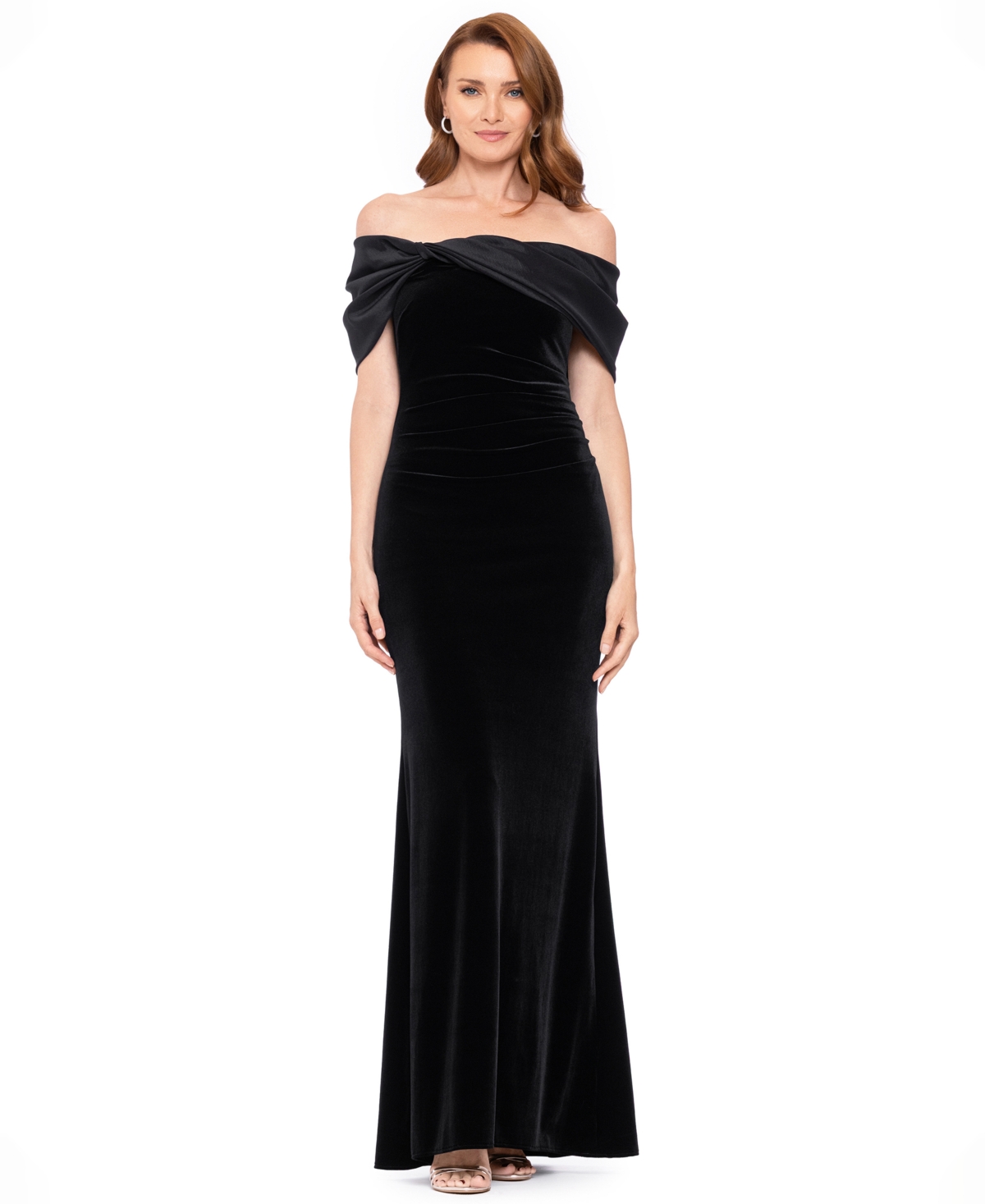 Click here for Betsy & Adam Womens Velvet Off-the-Shoulder Dress... prices