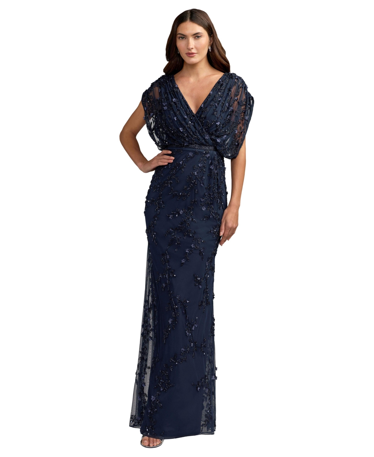 Click here for Mac Duggal Womens Beaded Floral Embroidered Mesh G... prices