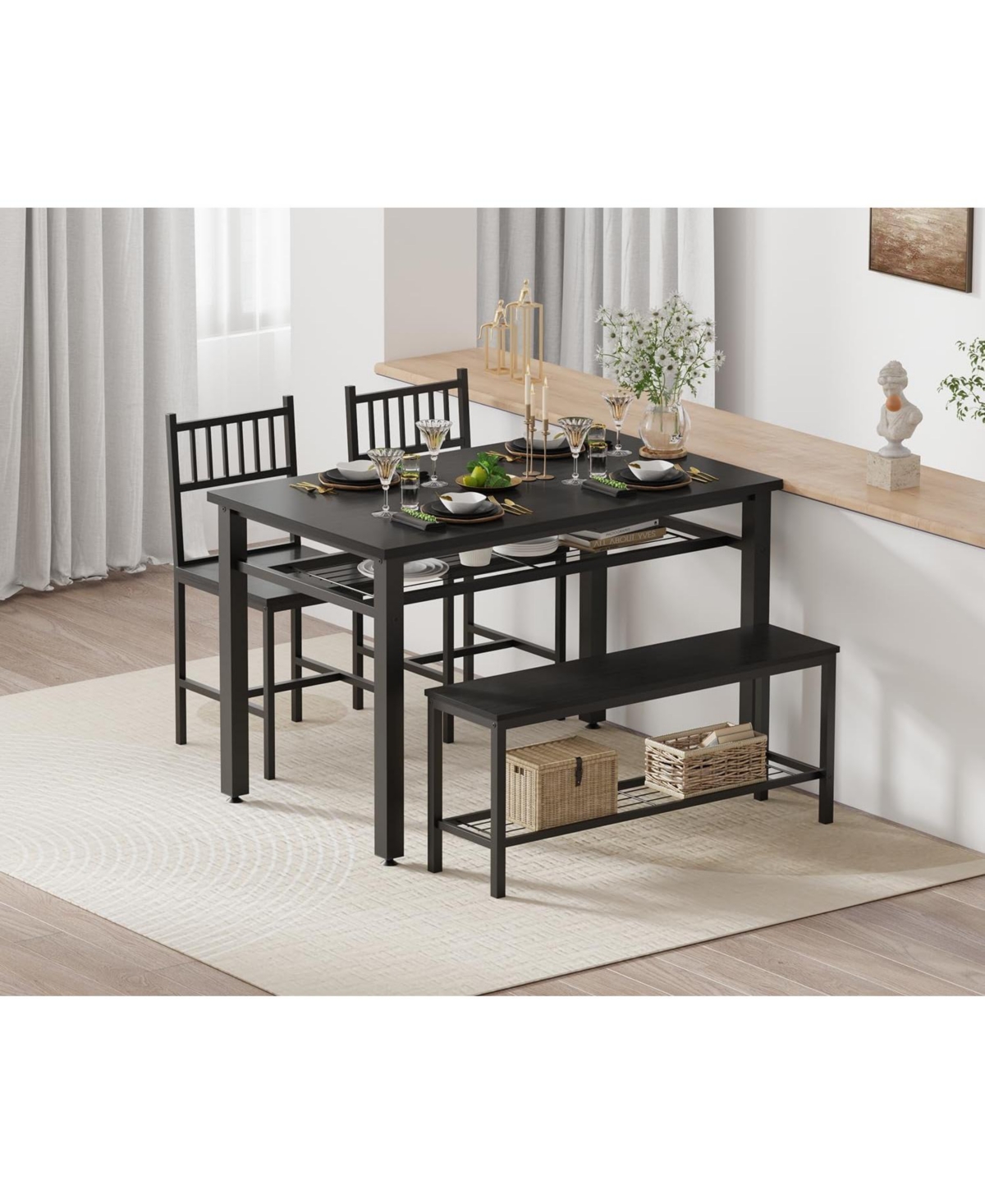 Click here for Dining Table Set 4 Piece Farmhouse Rectangular Tab... prices