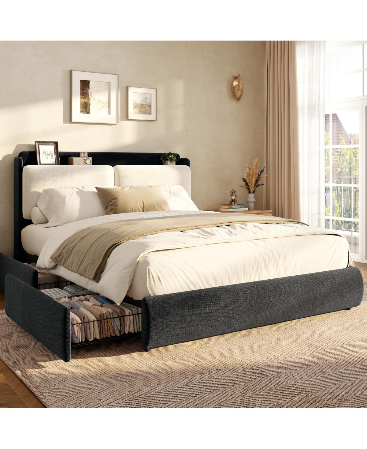 Click here for Upholstered Bed Frame with Shelf and Drawers  Chen... prices