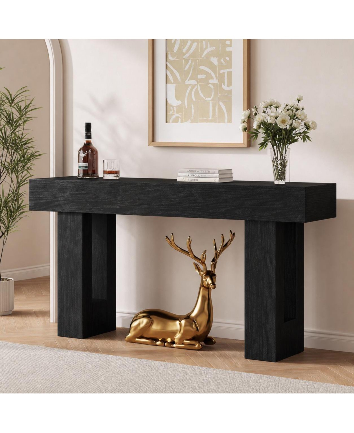 Click here for 63 Black Wood Farmhouse Console Table  Narrow Sofa... prices