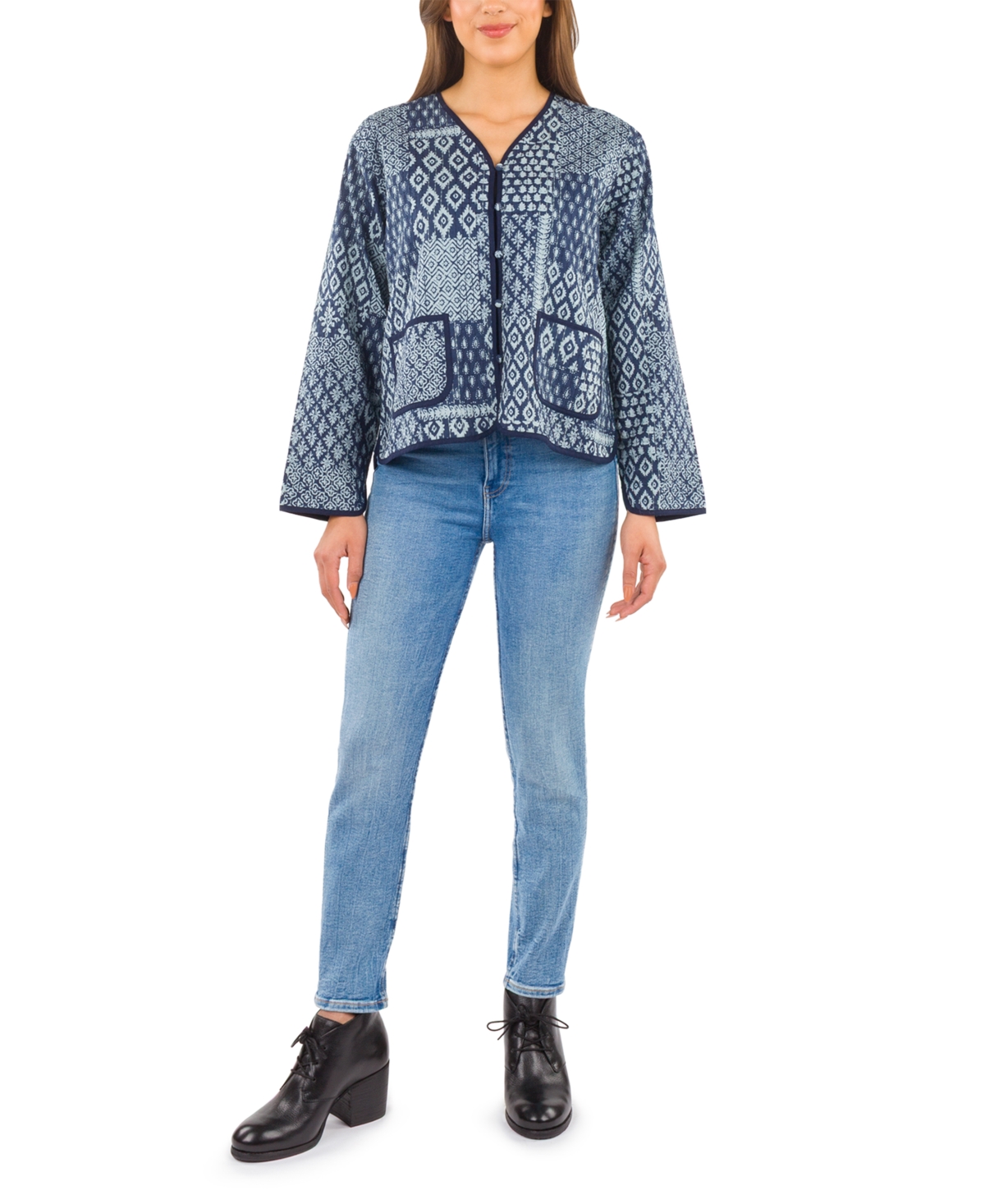 Click here for Patricia Nash Womens Short Kantha Jacket - Blue Qu... prices