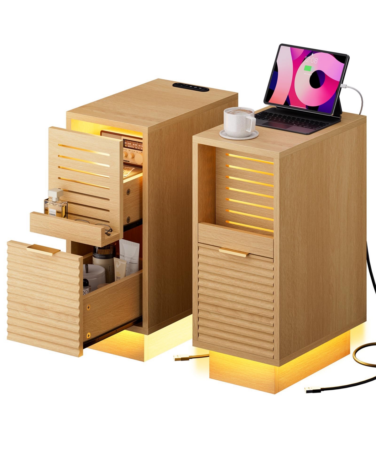 Click here for Hausource Fluted 2-Piece Modern Nightstand Set wit... prices