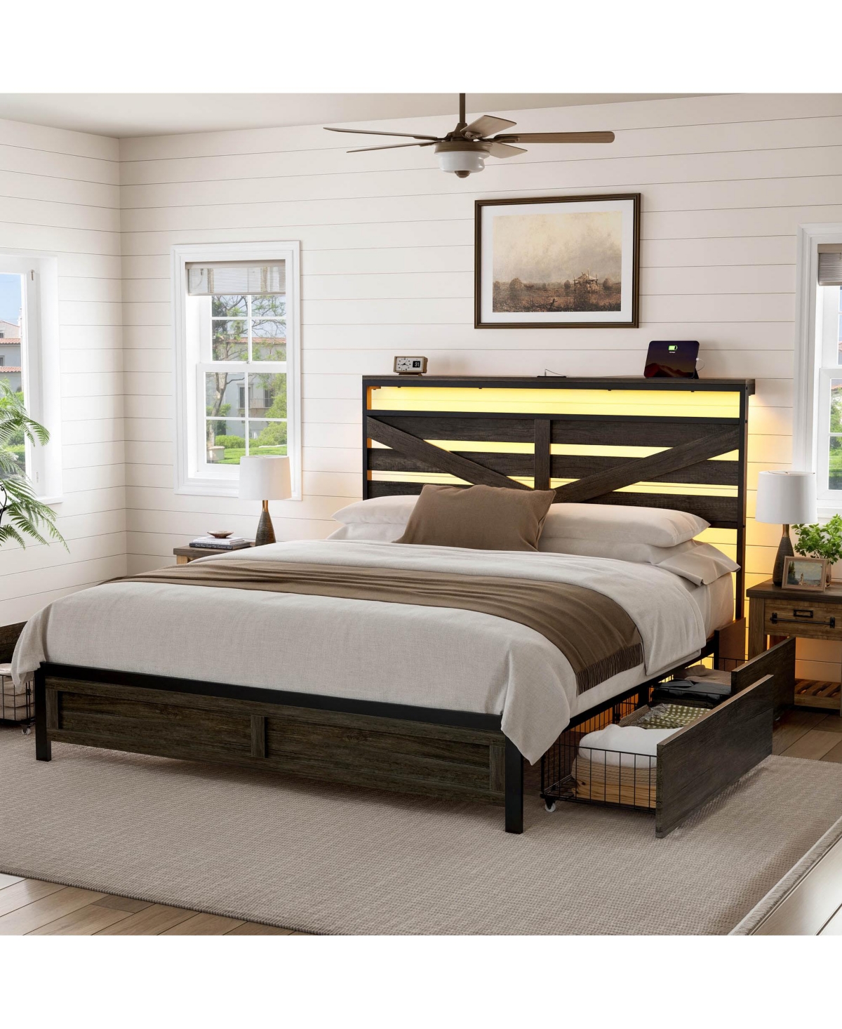 Click here for Hausource Queen Farmhouse Storage Platform Bed  Ba... prices