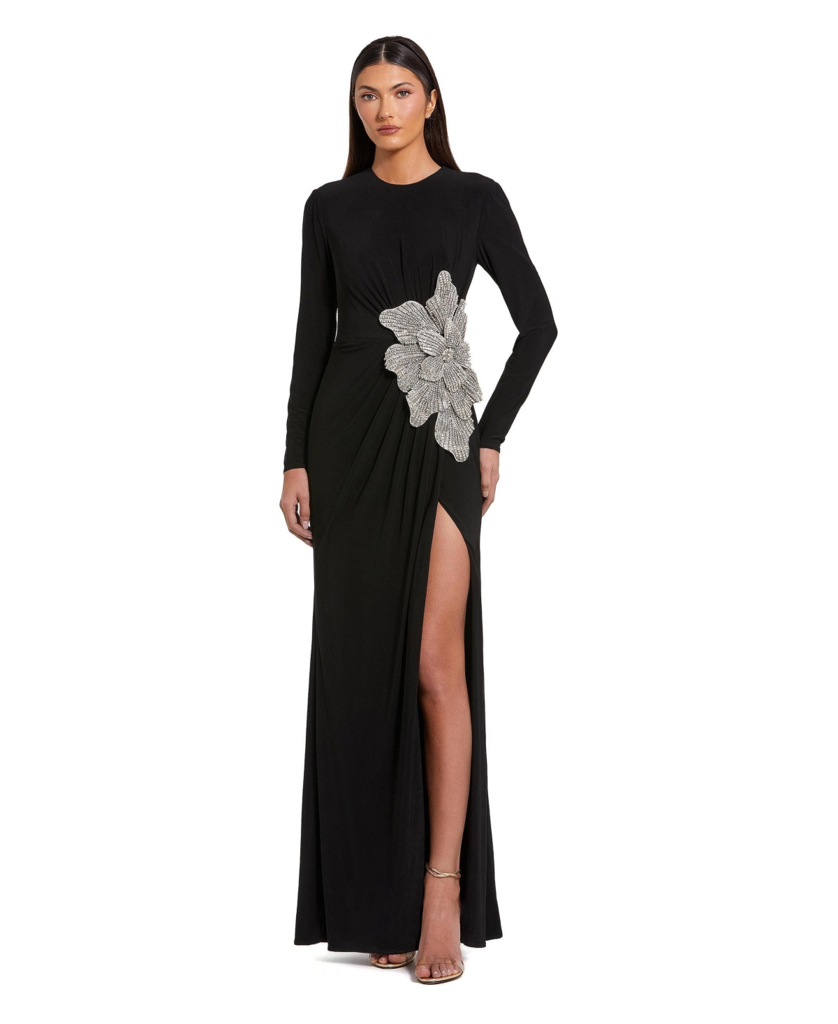 Click here for Mac Duggal Petite Floral Applique Long Sleeve Jers... prices