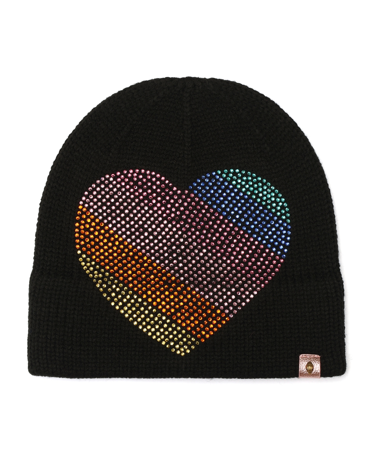 Click here for Kurt Geiger Hotfix Rainbow Heart Knit Beanie - Bla... prices