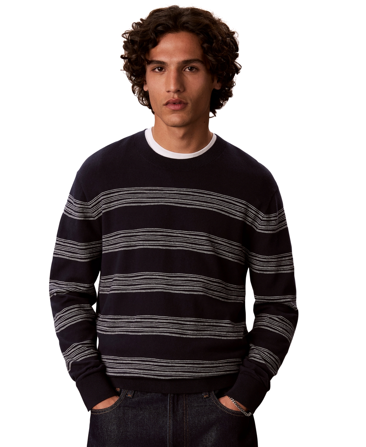 Click here for Calvin Klein Mens Space Stripe Crewneck Sweater -... prices