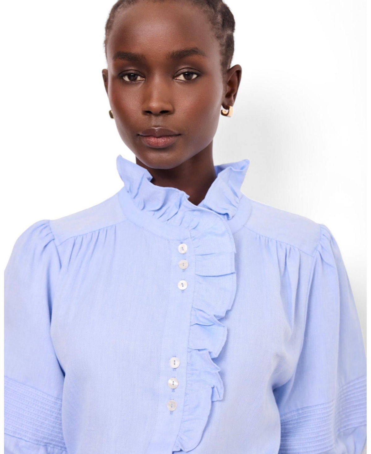 Click here for Mint Velvet Womens Cotton Chambray Ruffle Blouse -... prices