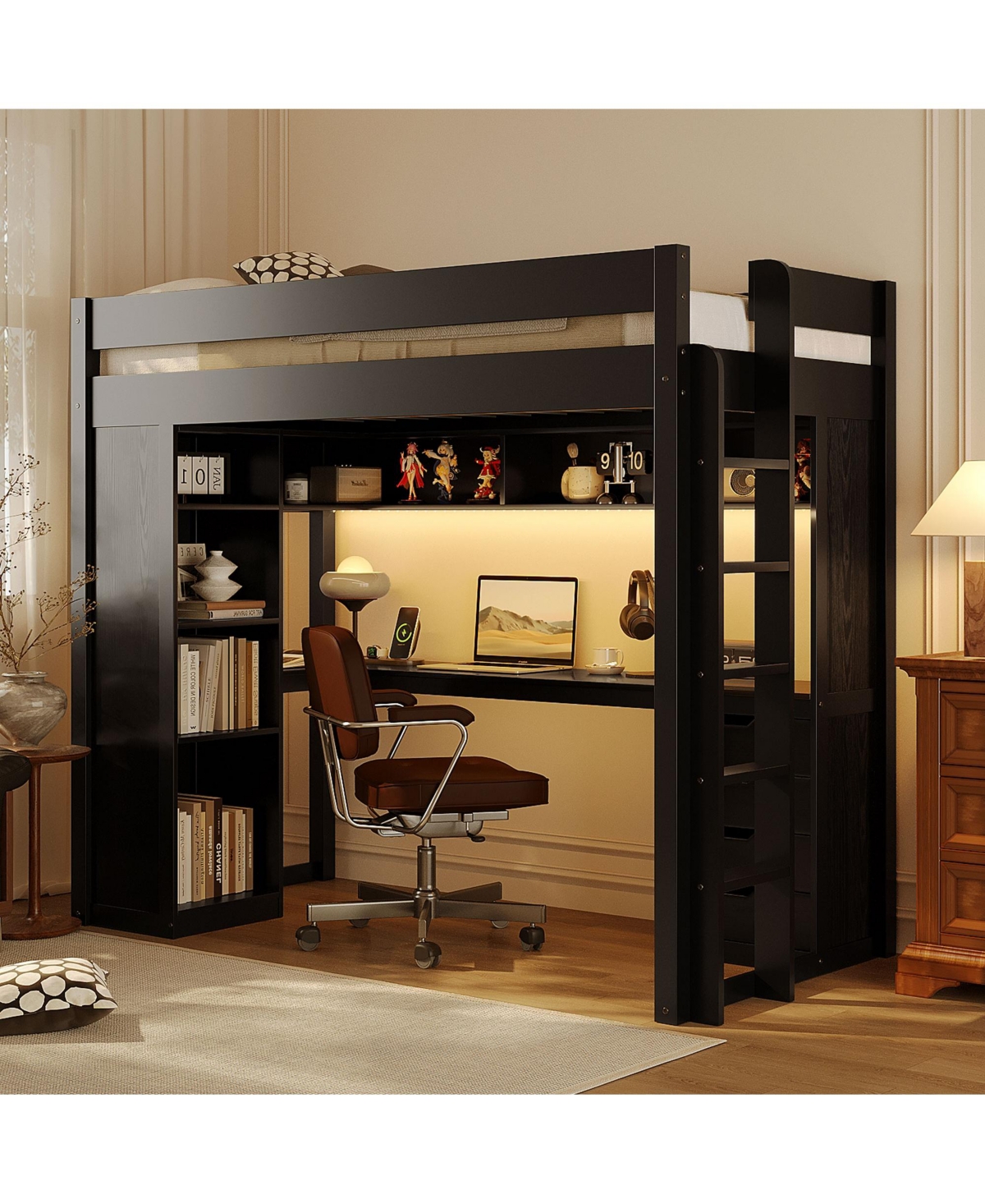 Click here for Clihome Twin Size Solid Wood Loft Bed with L-Shape... prices