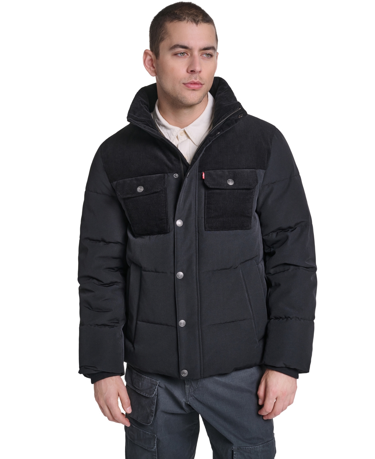 Click here for Levis Mens Mixed-Media Puffer Jacket - Black prices