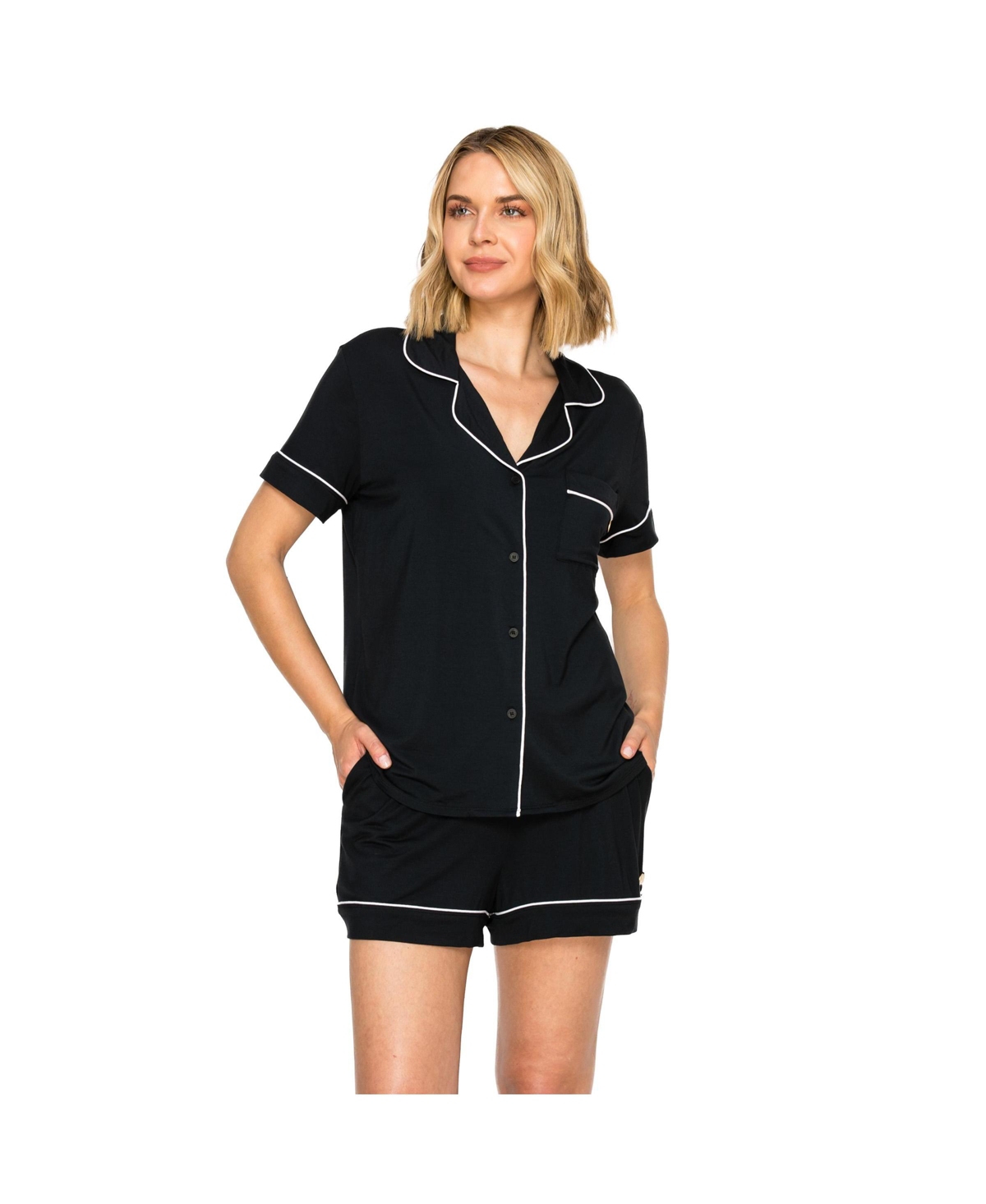 Click here for Badgley Mischka Womens Notched Collar and Short Pj... prices