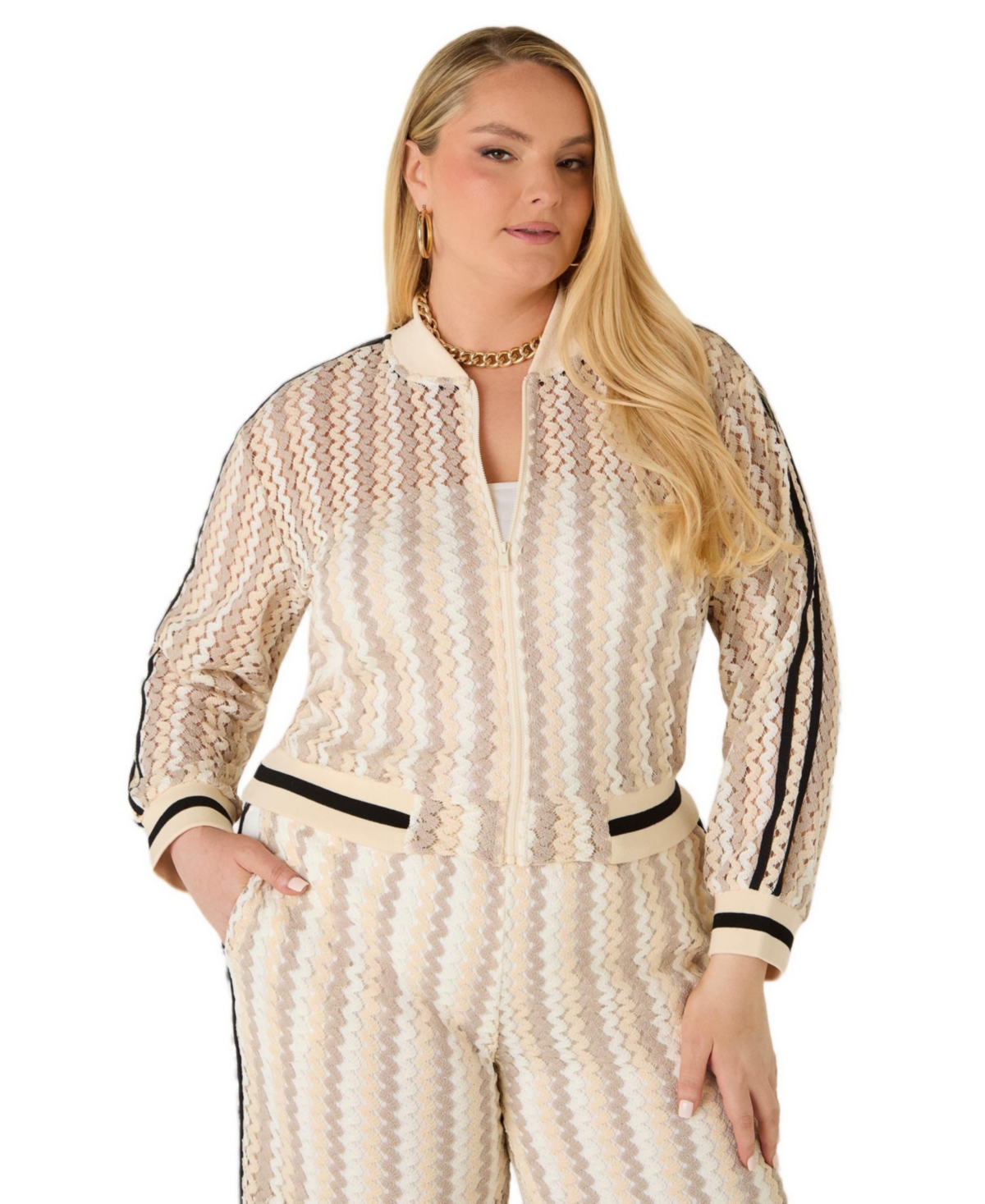 Click here for Ashley Stewart Plus Size Striped Crochet-Knit Bomb... prices