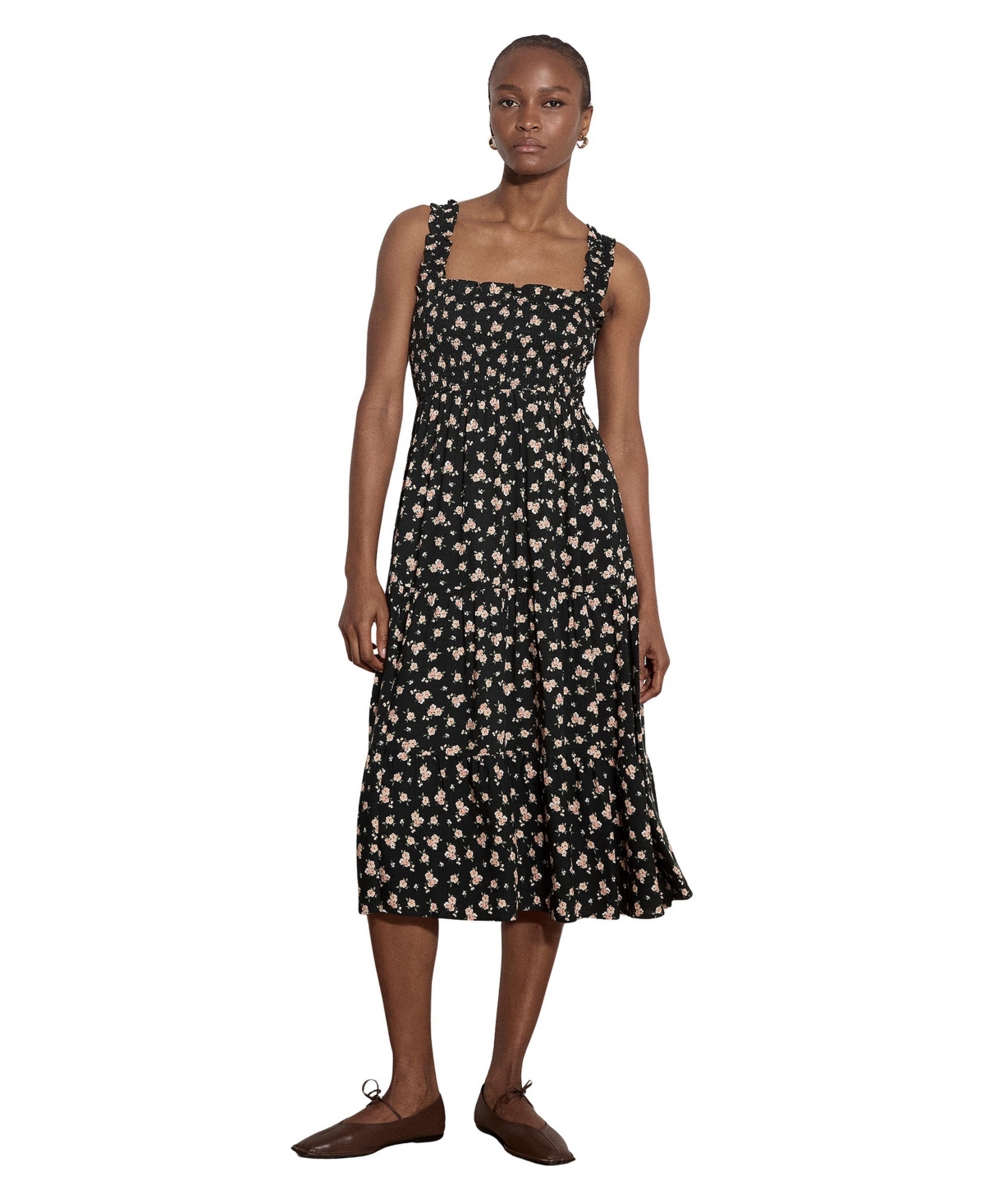 Click here for Apricot Womens Floral-Print Square Neck Smocked Mi... prices