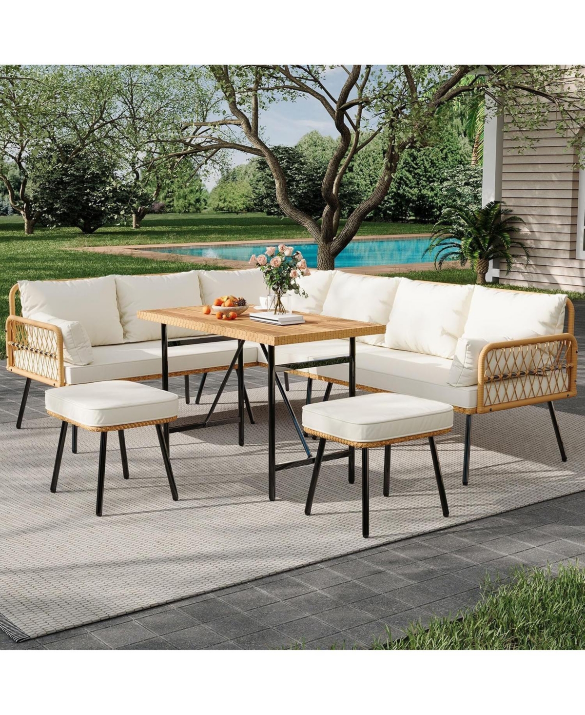 Click here for gaomon 6-Piece All-Weather Pe Wicker L-Shaped Modu... prices